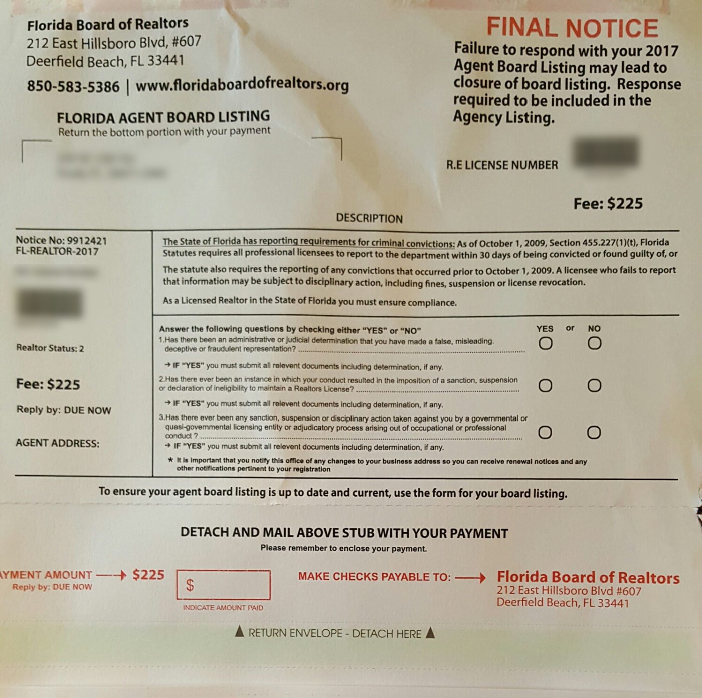 Agents Beware: Fake 'Florida Board of Realtors' Demands $225 In Scam ...