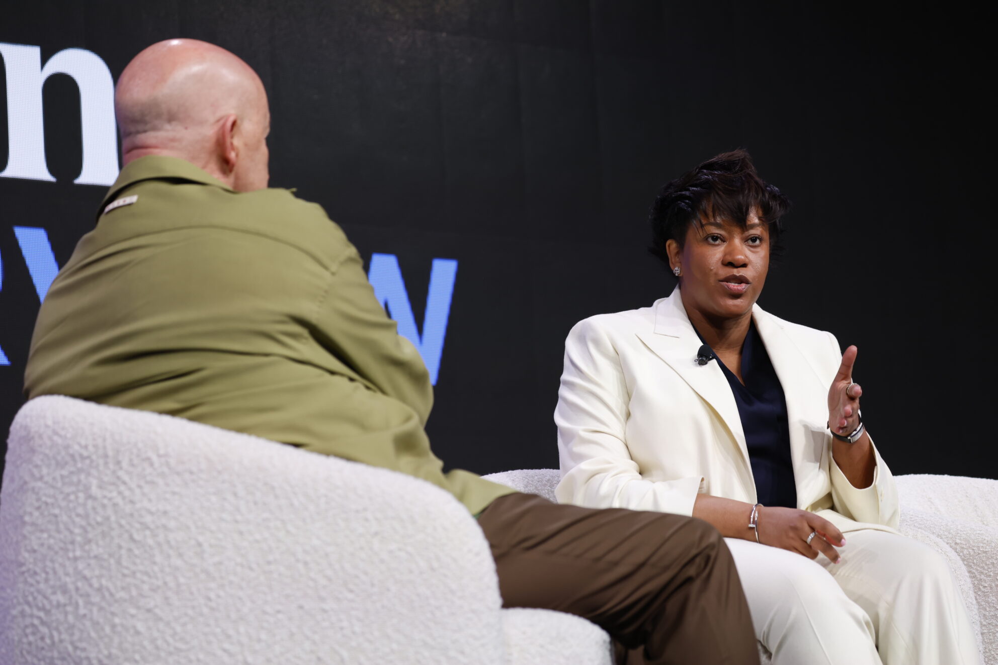 Moderator Brad Inman, left, and NAR CEO Nykia Wright at Inman Connect ...