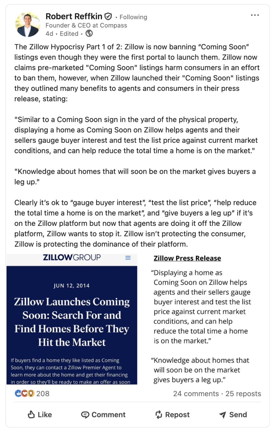 Compass CEO Robert Reffkin Continues Anti-Zillow Social Media Blitz ...